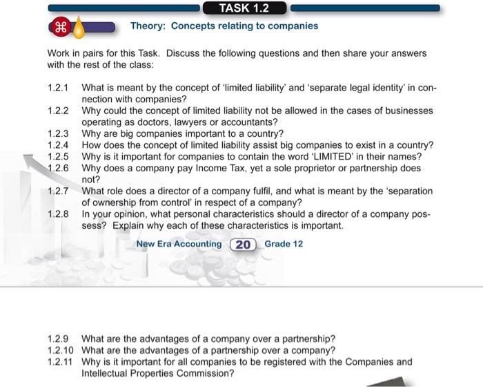 Solved TASK 1.2 Theory: Concepts relating to companies Work | Chegg.com
