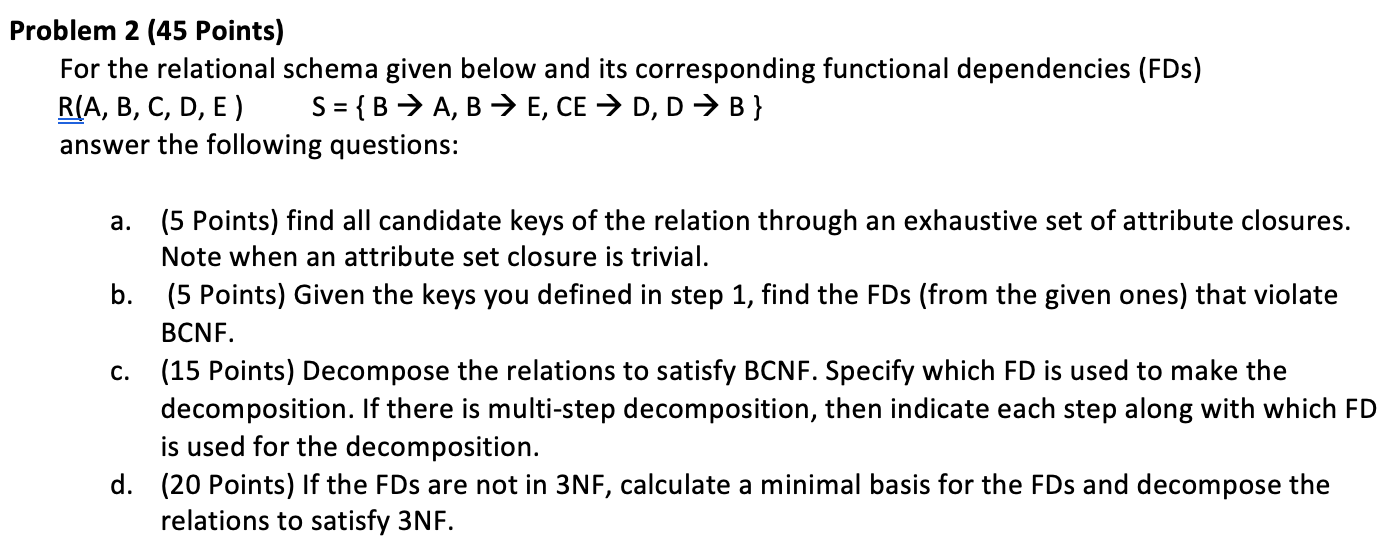 Solved Problem 2 (45 Points) For the relational schema given | Chegg.com