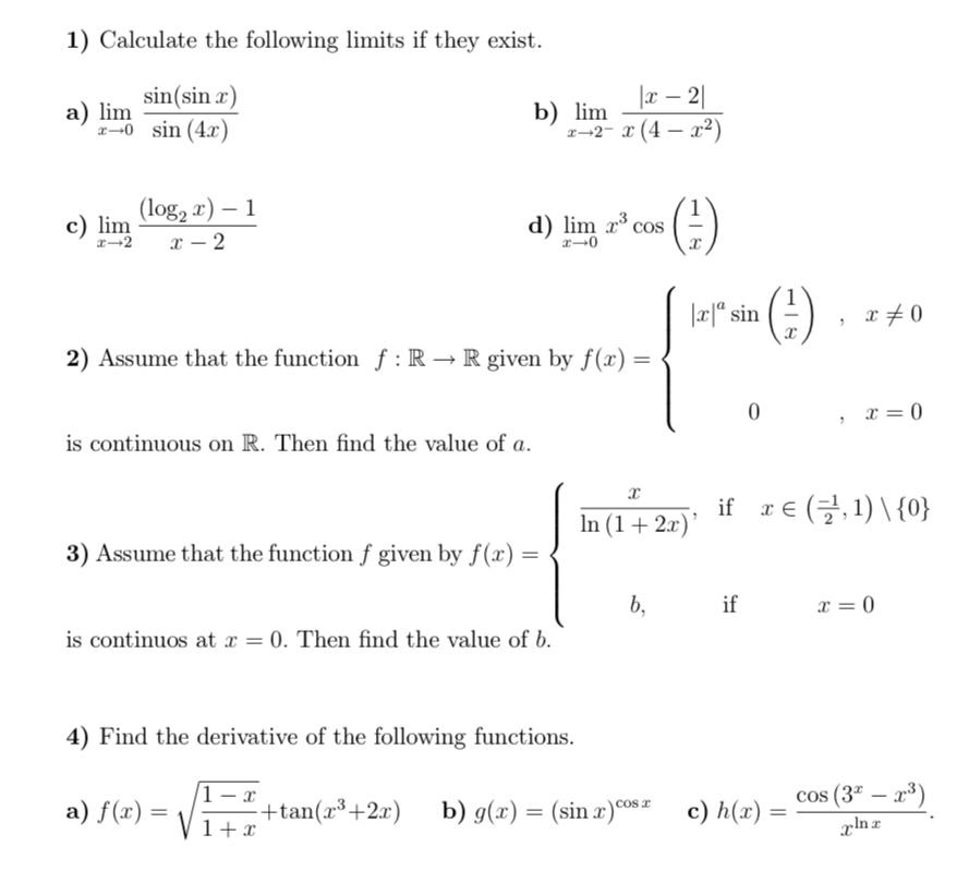 Solved 1) Calculate the following limits if they exist. a) | Chegg.com