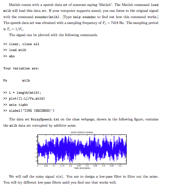 Solved Matlab comes with a speech data set of someone saying | Chegg.com