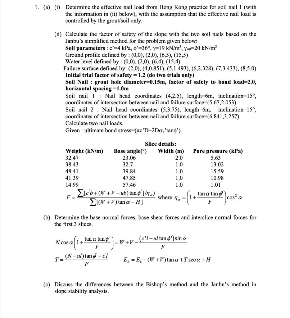 Solved 1. (a) Determine the factor of safety for a 20m depth | Chegg.com