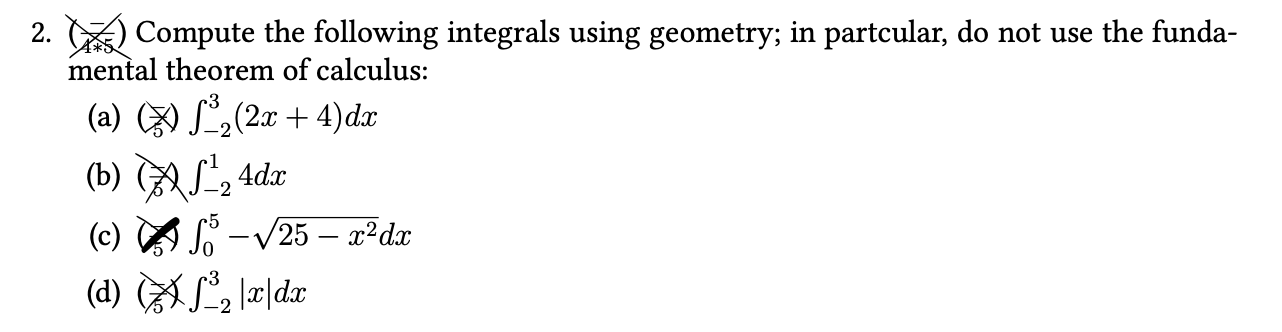 Solved 2. 梌) Compute the following integrals using geometry; | Chegg.com