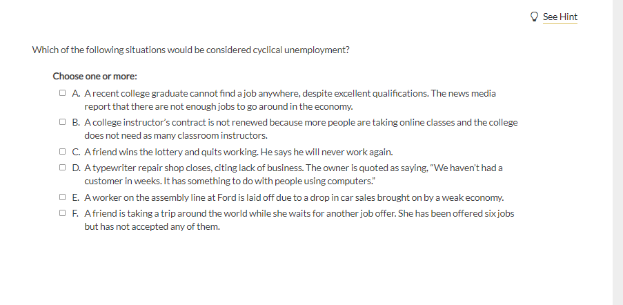 Solved See Hint Which of the following situations would be | Chegg.com