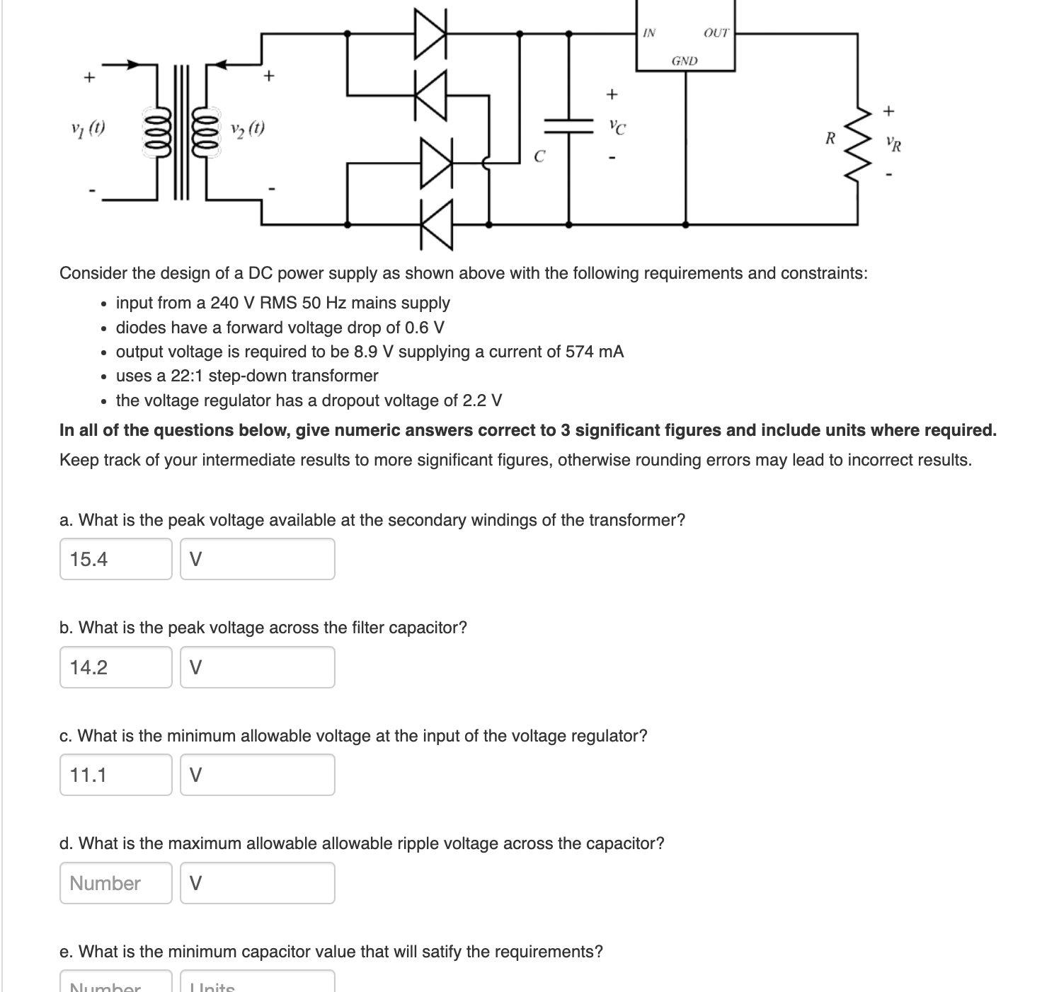 Solved a. What is the peak voltage available at the | Chegg.com