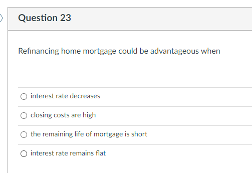 Solved Refinancing home mortgage could be advantageous when | Chegg.com