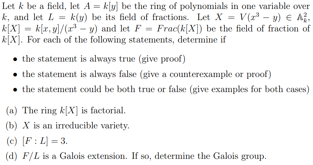 Solved Let k be a field, let A=k[y] be the ring of | Chegg.com