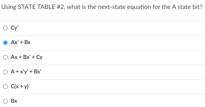Solved STATE TABLE #2 Next State x=0, y=1 PS x=0, y=0 x=1, | Chegg.com