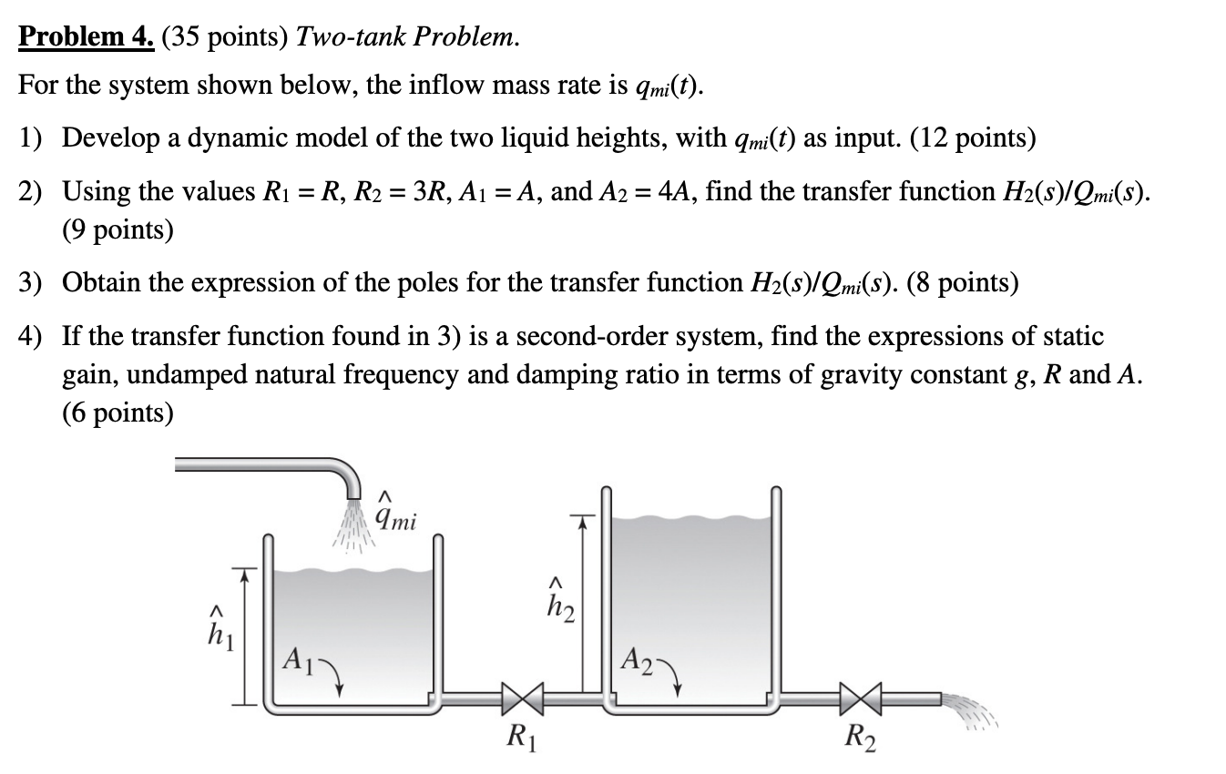 Solved Two-tank ﻿Problem.For the system shown below, the | Chegg.com