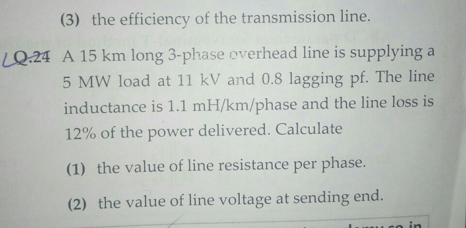 Solved (3) the efficiency of the transmission line. 10.24 A | Chegg.com