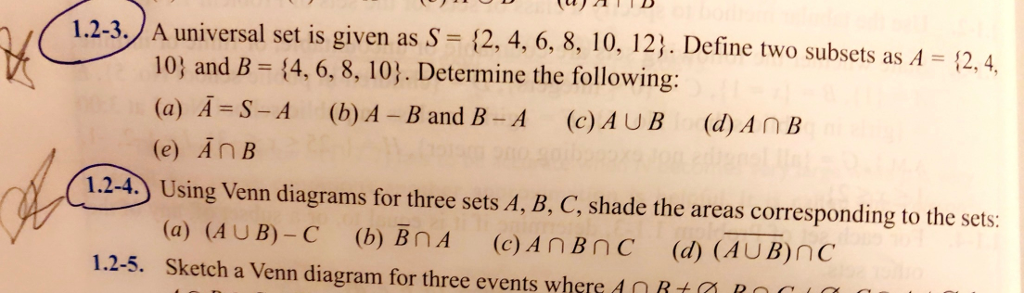 Solved 1.2-3. A universal set is given as S (2, 4, 6, 8, 10, | Chegg.com Solved 1.2-3. A universal set is given as S (2, 4, 6, 8, 10, | Chegg.com