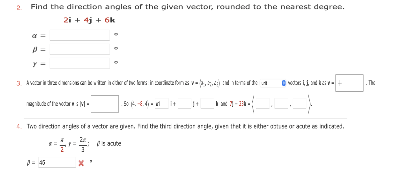 Solved 2. Find the direction angles of the given vector, | Chegg.com