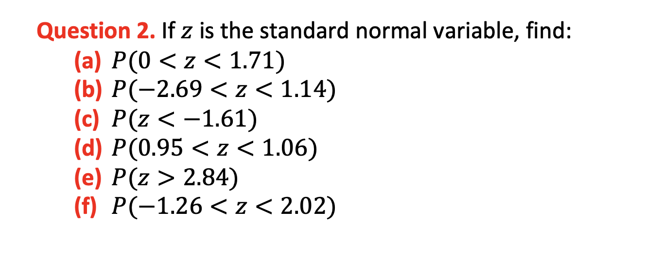 Solved Question 2. If z is the standard normal variable, | Chegg.com