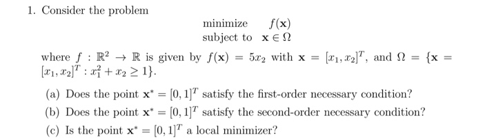 Solved 1. Consider the problem minimize f(x) subject to x Ω | Chegg.com