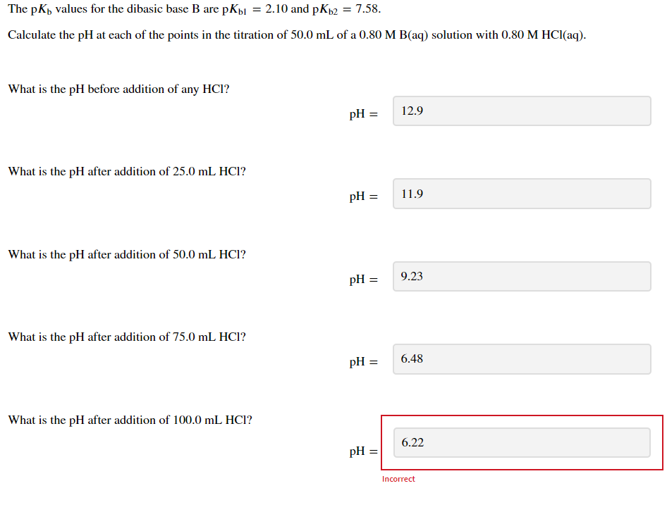 Solved The p𝐾b values for the dibasic base B are p𝐾b1=2.10 | Chegg.com