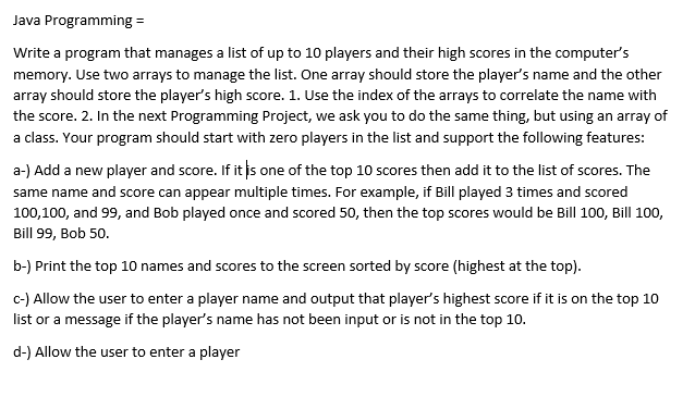 Solved Java Programming = Write a program that manages a | Chegg.com