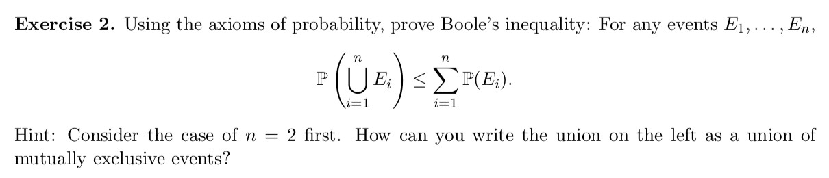 Solved Exercise 2. Using the axioms of probability, prove | Chegg.com
