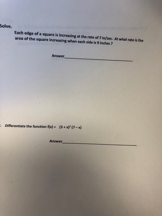 Solved Solve. Each edge of a square is increasing at the | Chegg.com