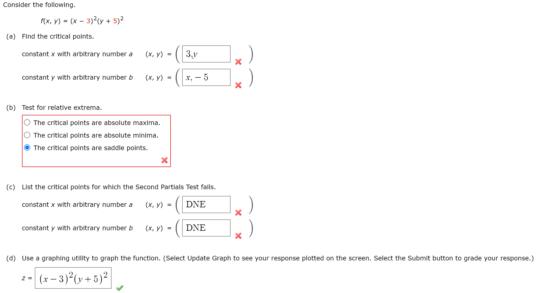 Solved Consider the following.f(x,y)=(x-3)2(y+5)2(a) ﻿Find | Chegg.com