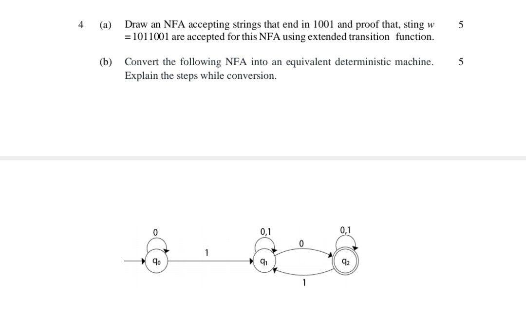 Solved (a) Draw an NFA accepting strings that end in 1001 | Chegg.com