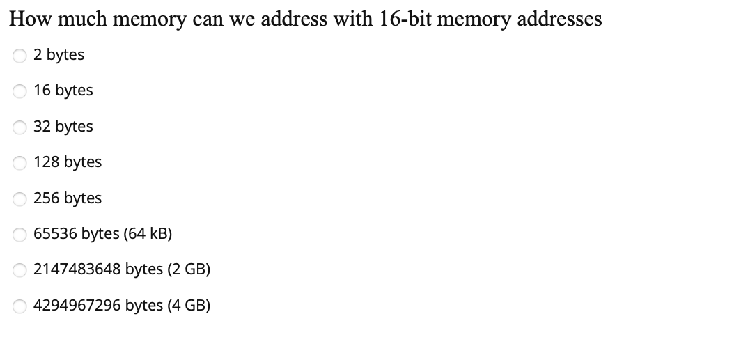 Solved How much memory can we address with 16-bit memory | Chegg.com