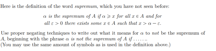 Solved Here is the definition of the word supremum, which | Chegg.com