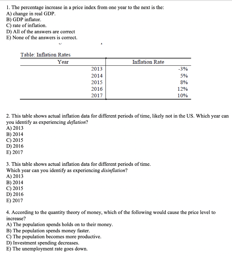 Solved 1. The percentage increase in a price index from one | Chegg.com