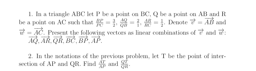 Solved 1. In a triangle ABC let P be a point on BC,Q be a | Chegg.com