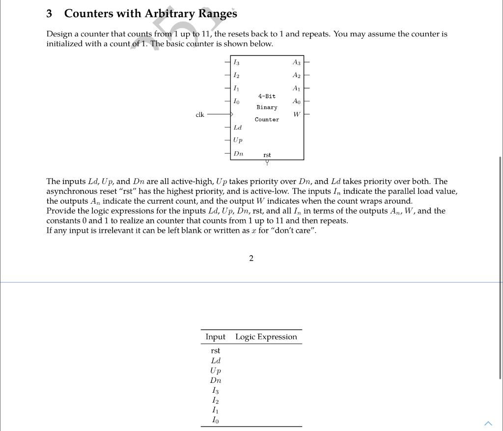 Solved 3 Counters with Arbitrary Ranges Design a counter | Chegg.com
