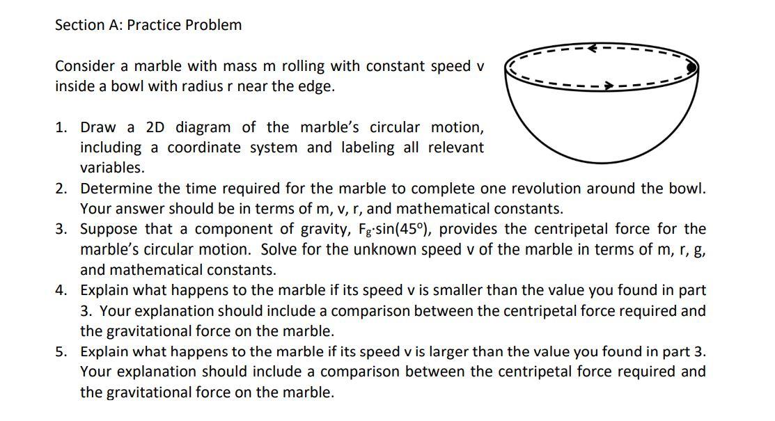 Section A: Practice Problem Consider a marble with | Chegg.com