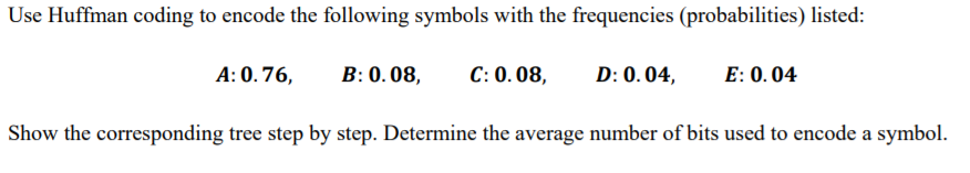 Solved Use Huffman coding to encode the following symbols | Chegg.com