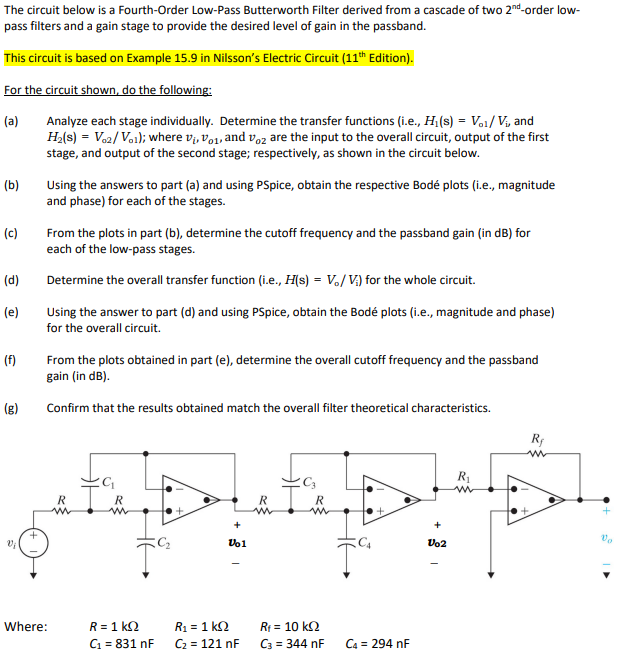 Solved The circuit below is a Fourth-Order Low-Pass | Chegg.com