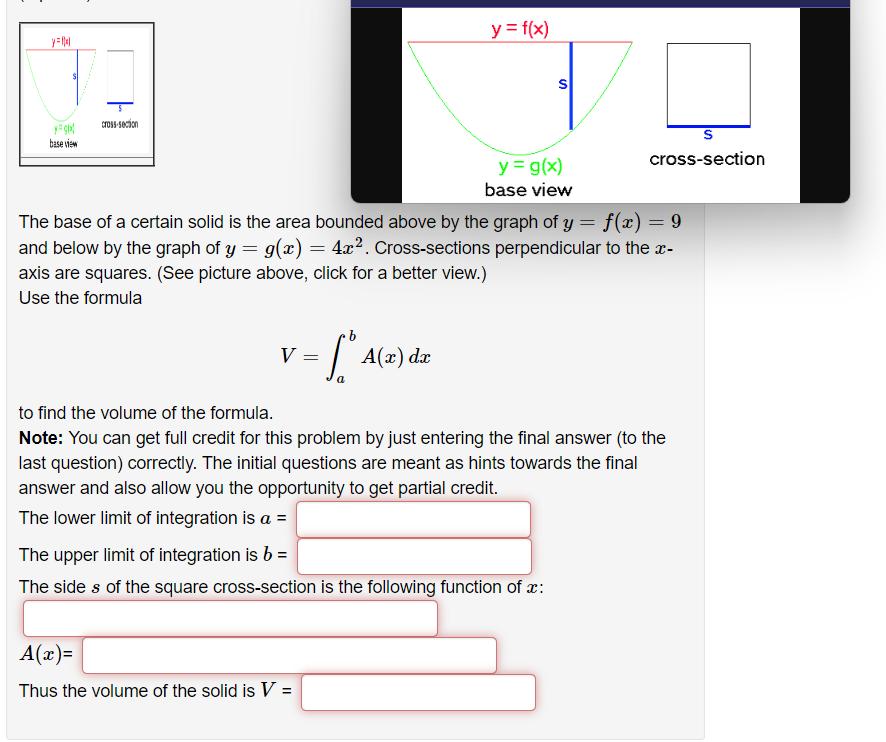 Solved The base of a certain solid is the area bounded above | Chegg.com