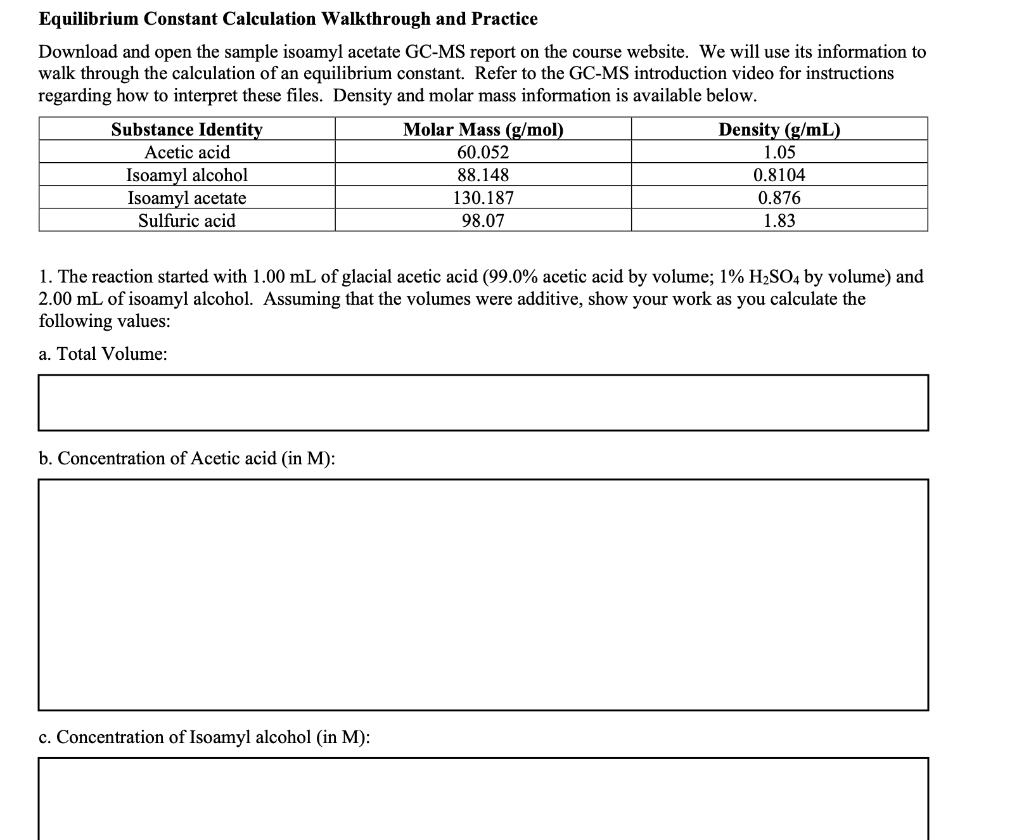 Solved Equilibrium Constant Calculation Walkthrough And 8727
