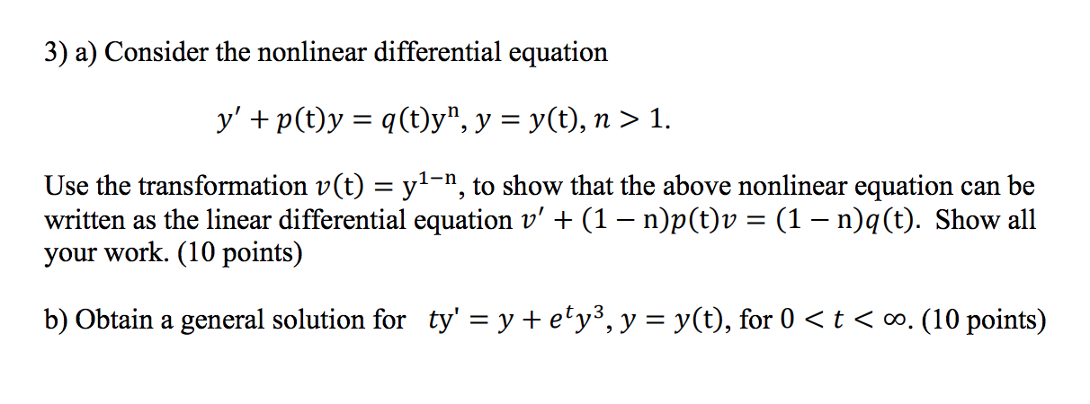 Solved 3) a) Consider the nonlinear differential equation y' | Chegg.com