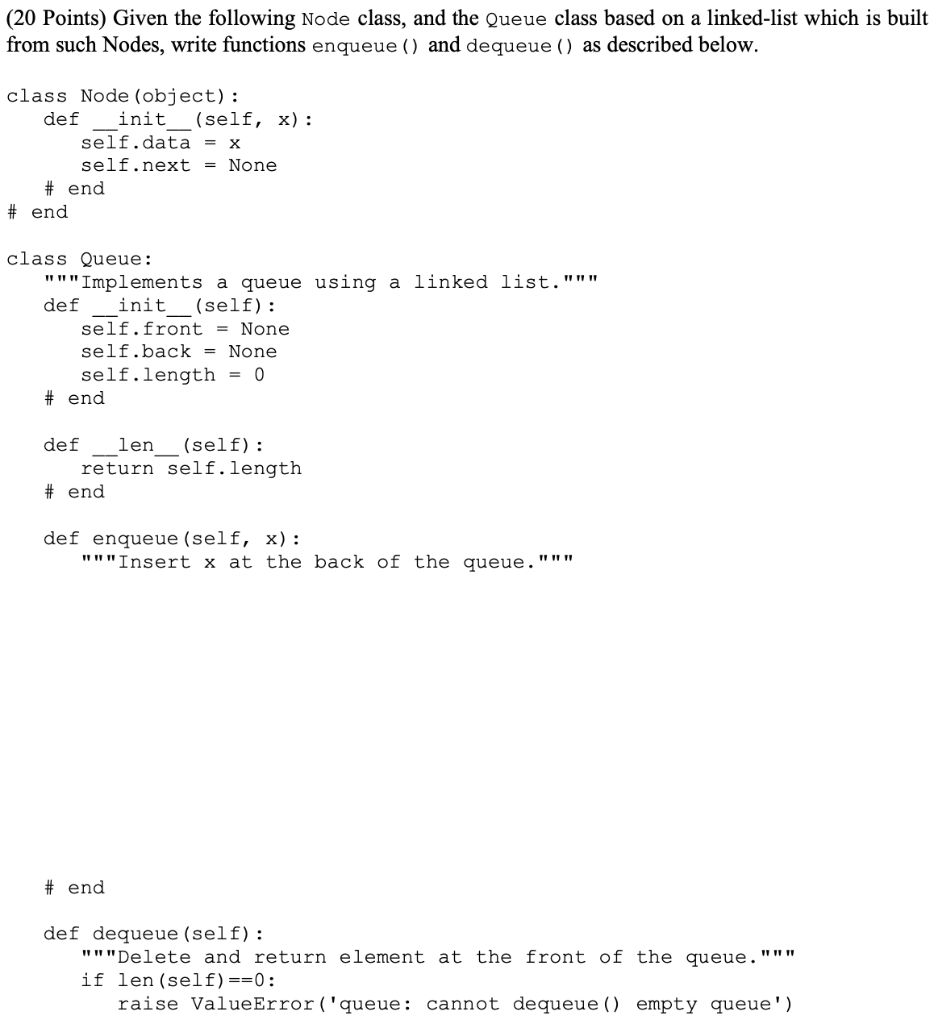 Solved 20 Points Given The Following Node Class And The 