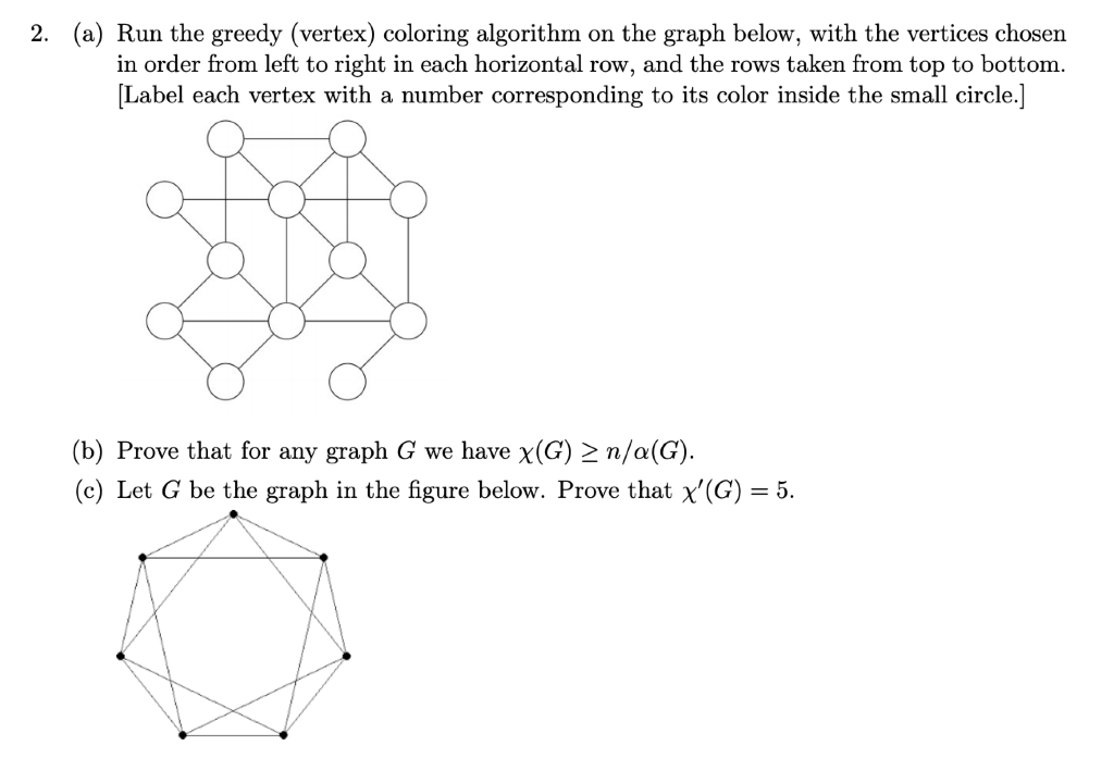 Solved 2. (a) Run the greedy (vertex) coloring algorithm on | Chegg.com