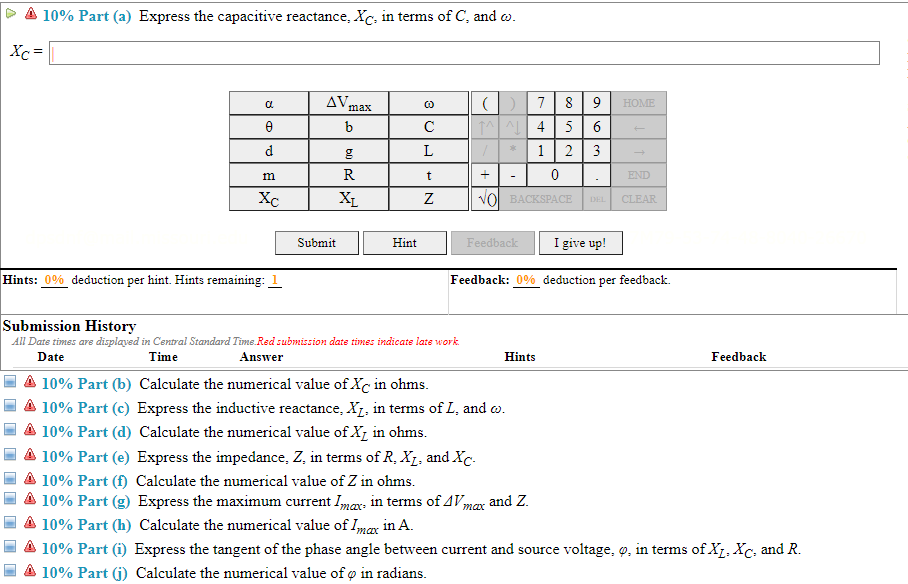 Solved (17%) Problem 6: In a simple AC circuit shown on the | Chegg.com