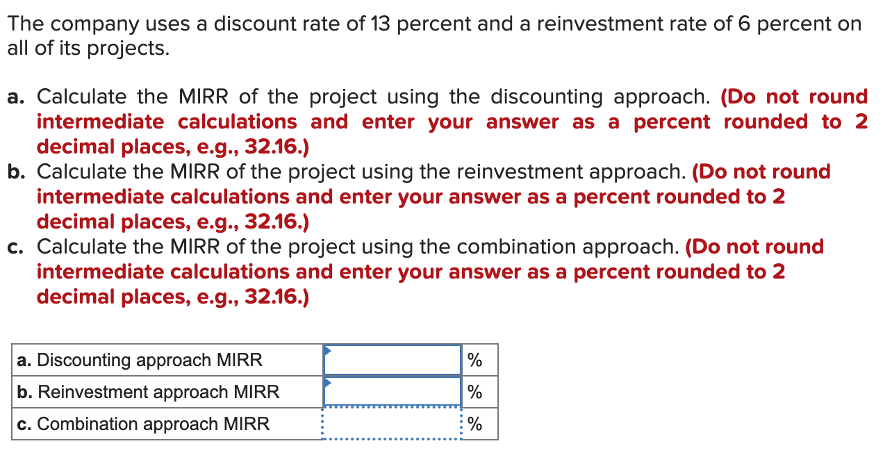Solved The company uses a discount rate of 13 percent and a | Chegg.com