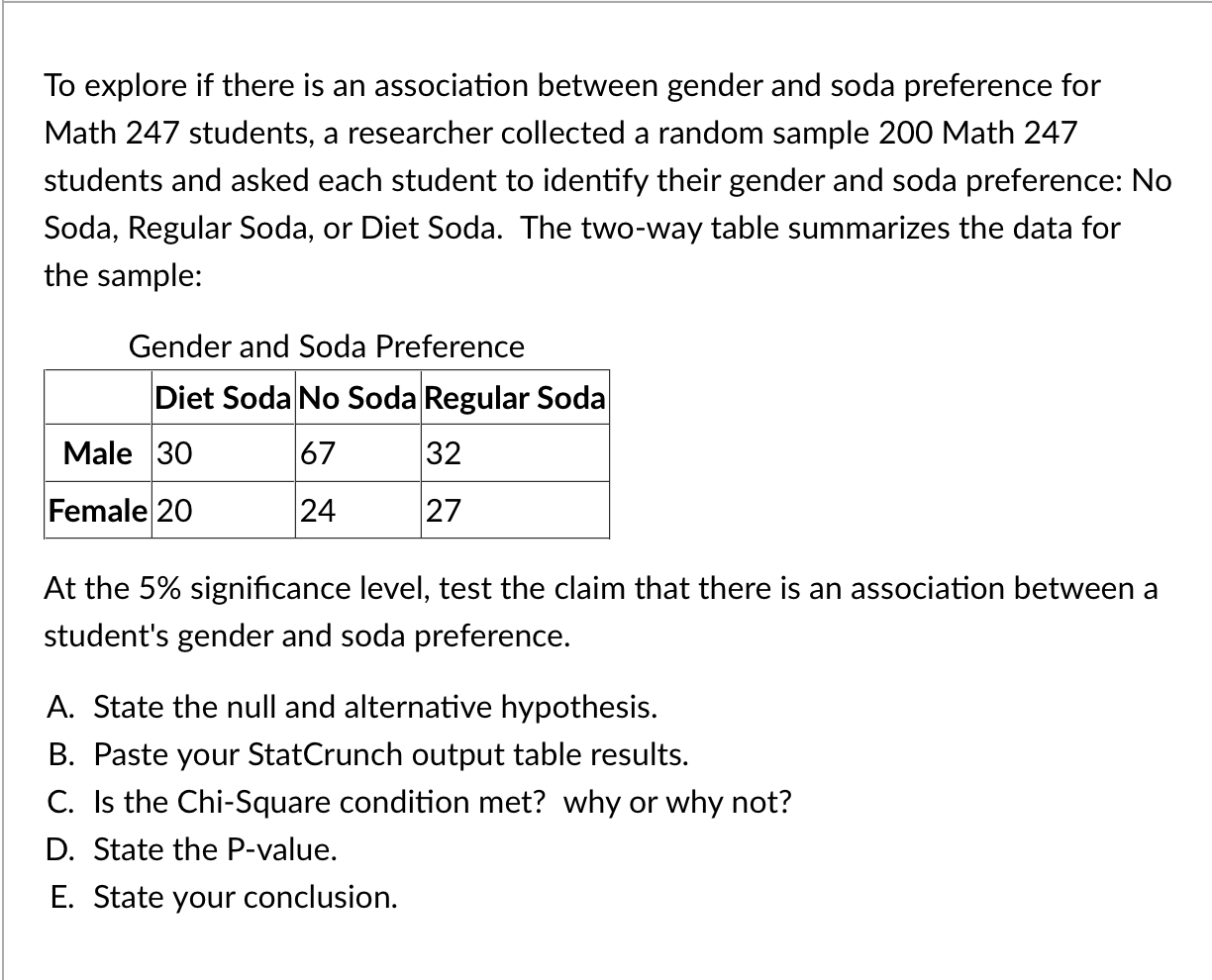 Solved To explore if there is an association between gender | Chegg.com