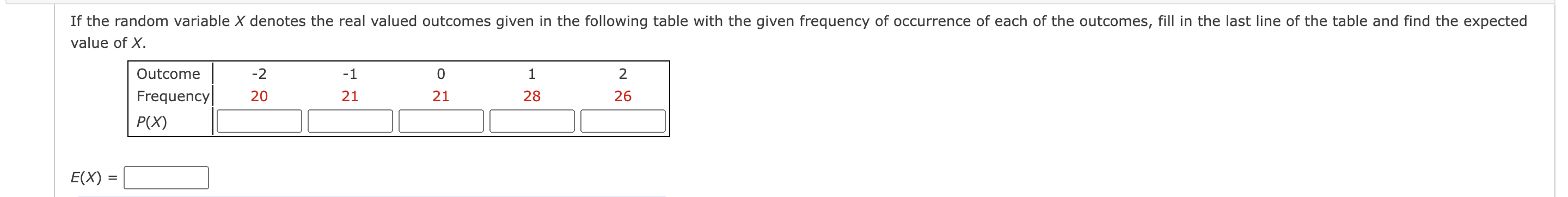 Solved value of X. \begin{tabular}{|l|ccccc|} \hline Outcome | Chegg.com
