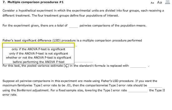 Solved 7. Multiple comparison procedures #1 Aa Aa . Consider | Chegg.com