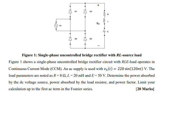 Solved Figure 1: Single-phase uncontrolled bridge rectifier | Chegg.com