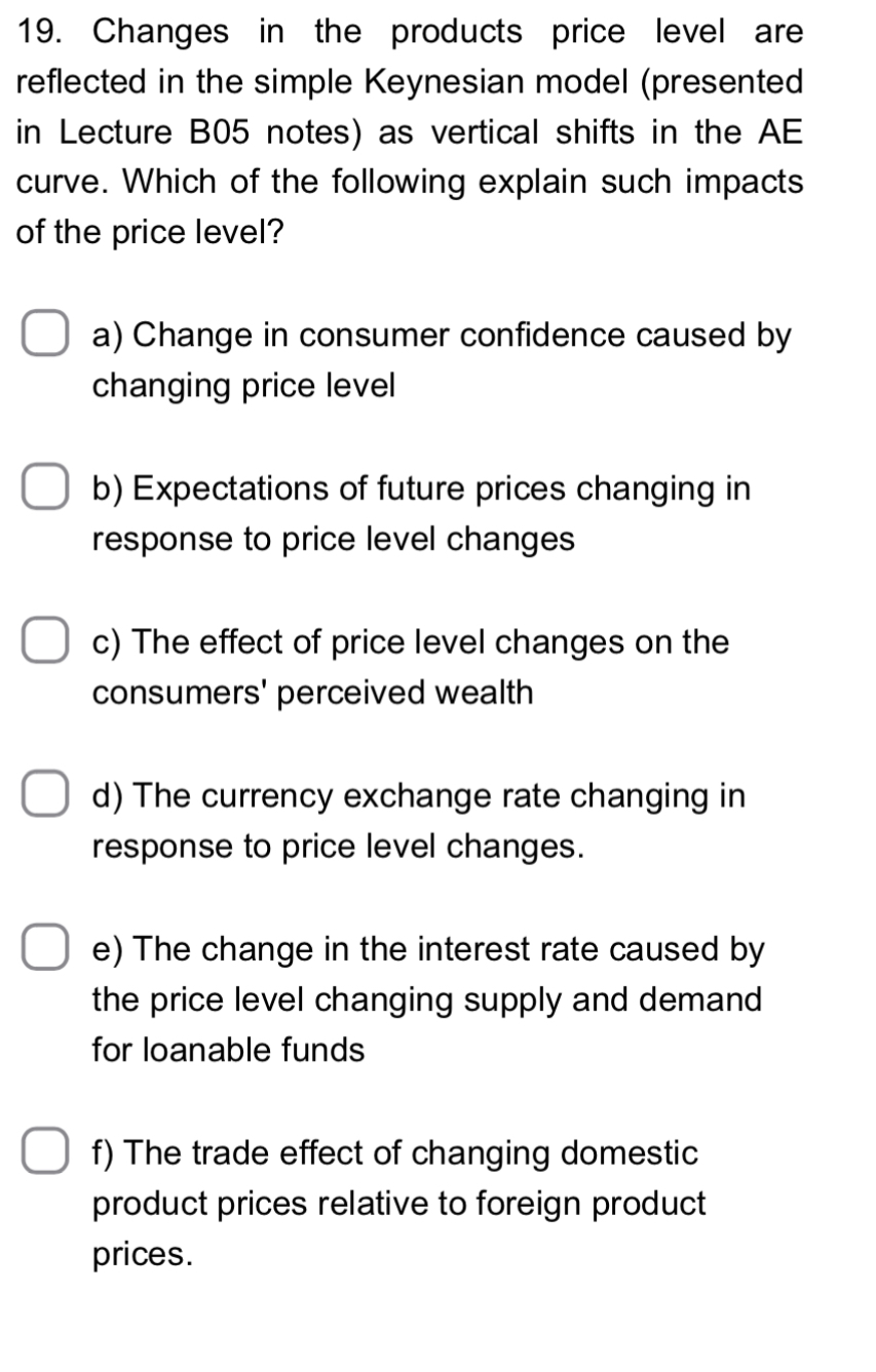 Solved Changes in the products price level arereflected in | Chegg.com