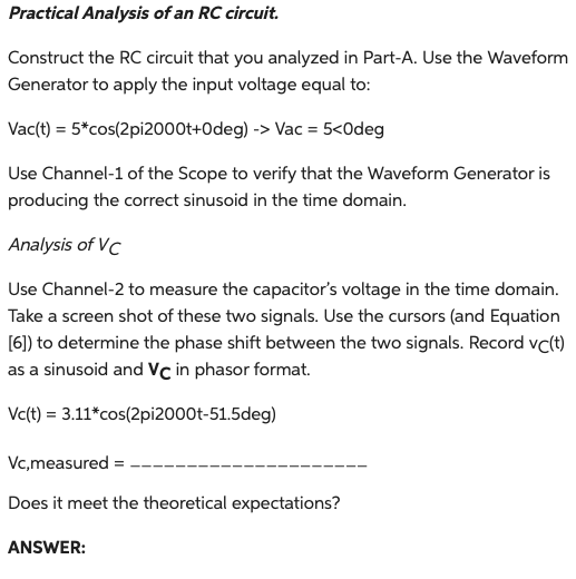 Solved Practical Analysis of an RC circuit. Construct the RC | Chegg.com