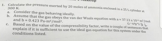 Solved Calculate the pressure exerted by 20 moles of ammonia | Chegg.com