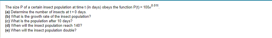 Solved The size P ﻿of a certain insect population at time | Chegg.com