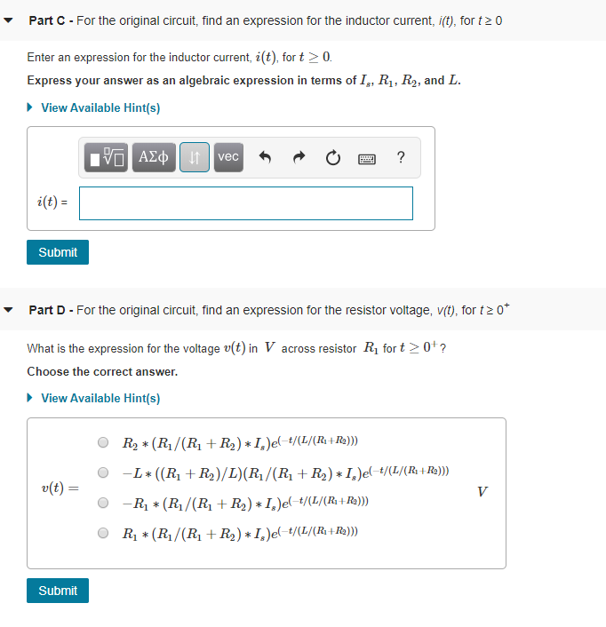 Solved Part C - For the original circuit, find an | Chegg.com
