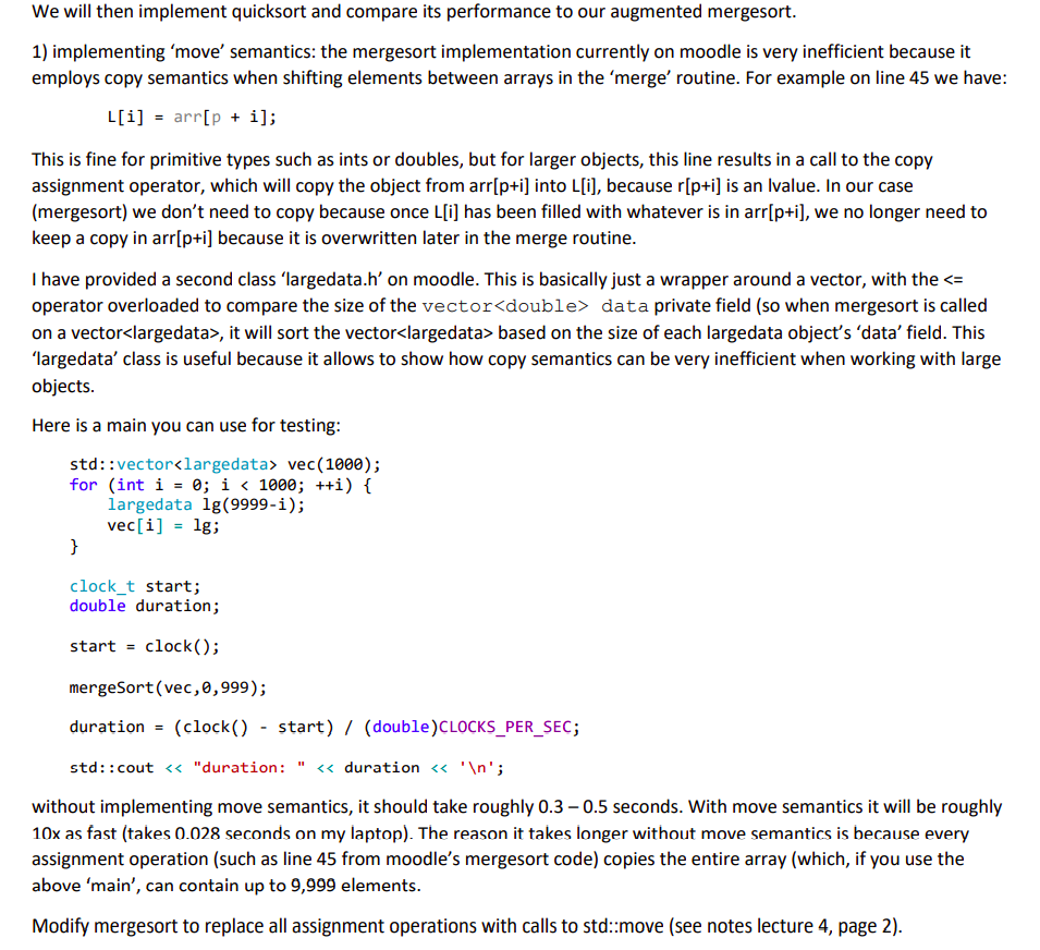 We will then implement quicksort and compare its | Chegg.com