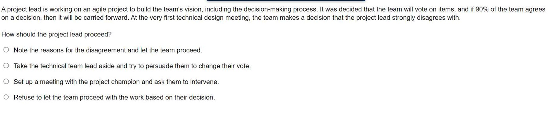 Solved A project lead is working on an agile project to | Chegg.com