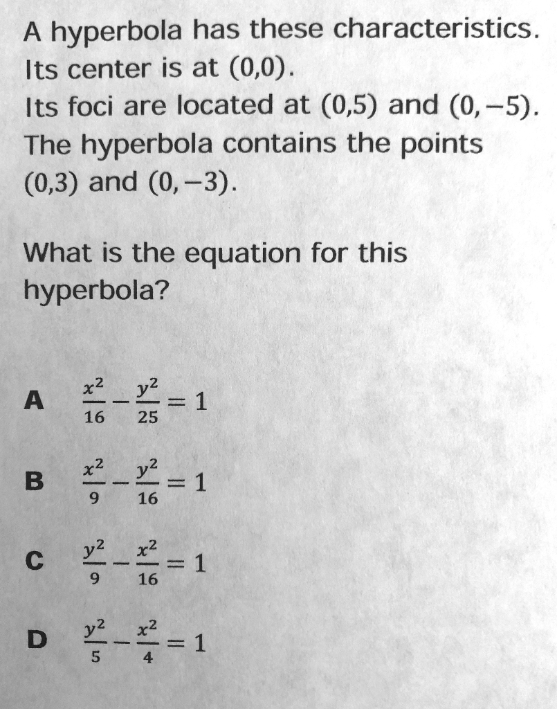 Solved A hyperbola has these characteristics Its center is | Chegg.com